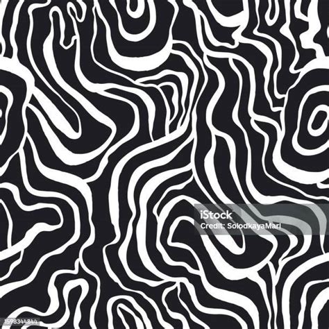손으로 그린 소용돌이와 파도가 있는 매끄러운 기하학적 패턴 모노크롬의 예술적 질감 가리기에 대한 스톡 벡터 아트 및 기타 이미지 가리기 검은색 곡선 Istock