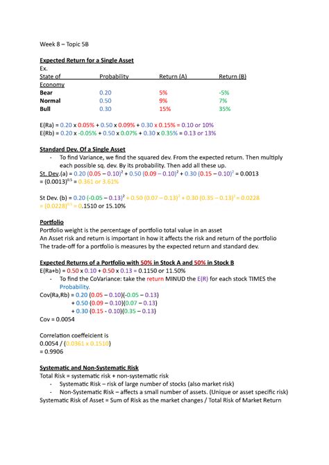 Week 8 Topic 5b Lecture Notes 8 Week 8 Topic 5b Expected Return