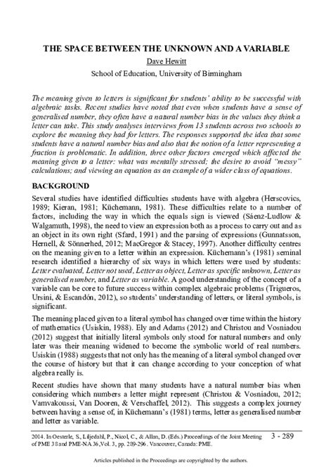 Pdf The Space Between An Unknown And A Variable