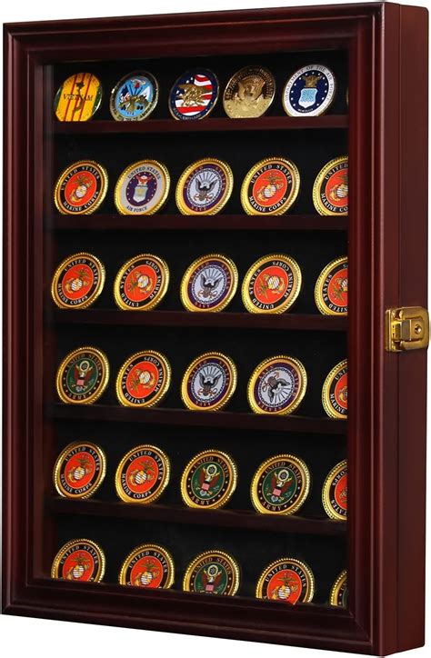 Arrawis Coin Display Case Solid Wood Lockable Military