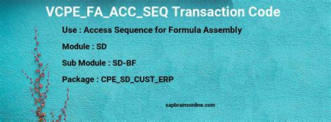 vcpe fa acc seq sap tcode for access sequence for formula assembly