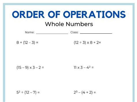 Order Of Operations Worksheet Bidmas Teaching Resources
