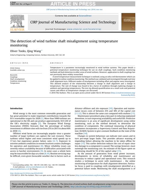 Pdf The Detection Of Wind Turbine Shaft Misalignment Using