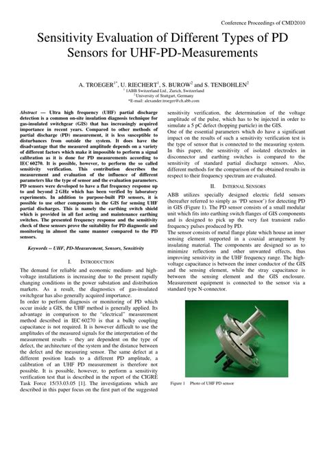 Pdf Sensitivity Evaluation Of Different Types Of Pd Sensors For Uhf