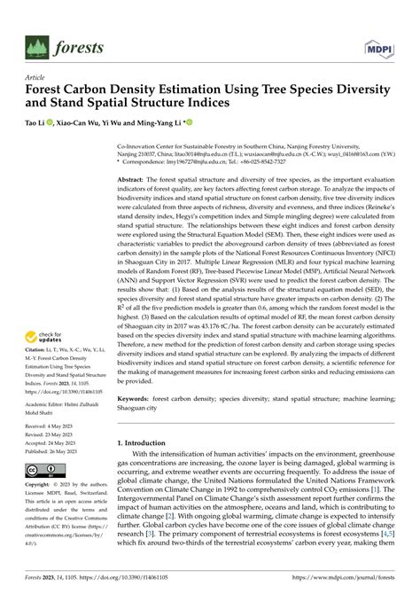 Pdf Forest Carbon Density Estimation Using Tree Species Diversity And