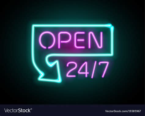 Neon Sign Open 24 7 Light Background Royalty Free Vector