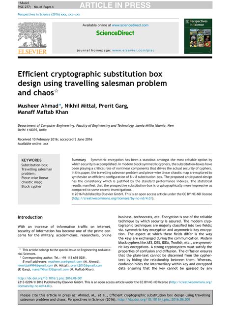 Pdf Efficient Cryptographic Substitution Box Design Using Travelling