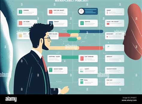 Project Manager Working With Gantt Chart Planning Schedule Tracking Milestones And Updating