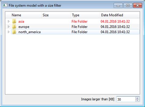 Subclassing Qfilesystemmodel To Filter Images By Size