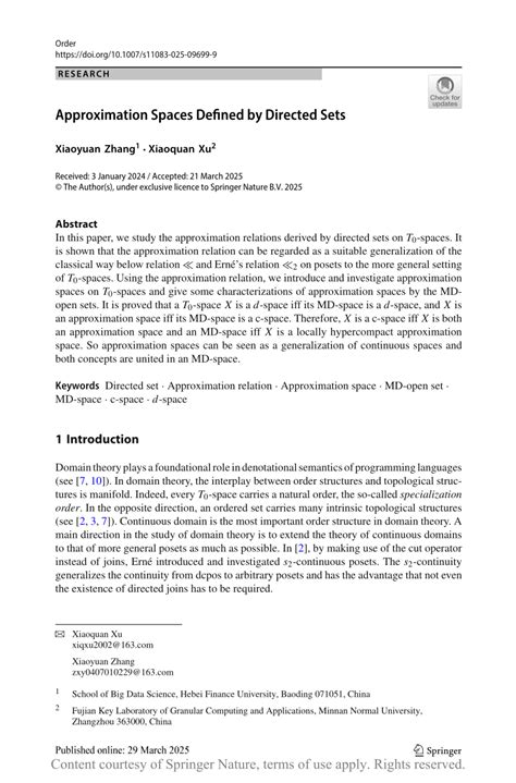 Approximation Spaces Defined By Directed Sets