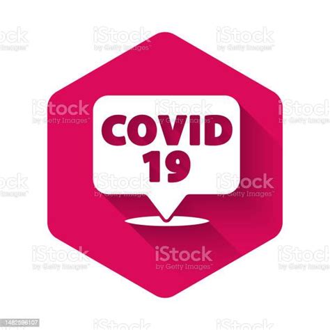 긴 그림자로 격리 된 위치 아이콘에 화이트 코로나 바이러스 2019ncov 박테리아와 세균 세포암 미생물 곰팡이 핑크 육각형
