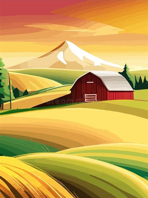 Agriculture Nature And Farming Harvest Field Trees And Blank Vertical Poster Vector