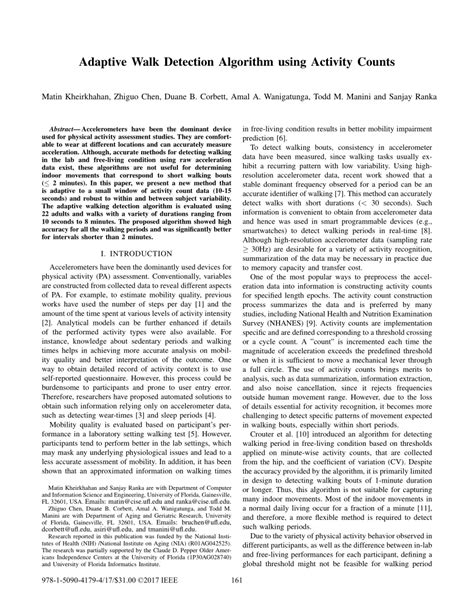 Pdf Adaptive Walk Detection Algorithm Using Activity Counts