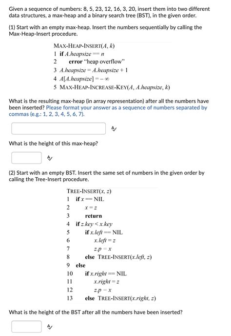 solved given a sequence of numbers 8 5 23 12 16 3 20