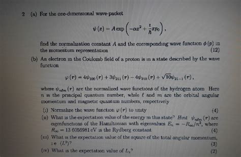 Solved 2 A For The One Dimensional Wave Packet {x A