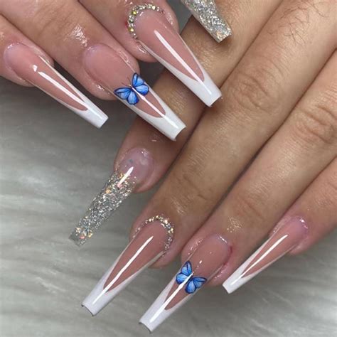 Yoyoee French Press On Nails Long Coffin False Nails Bling Fake Nails Full Cover Butterfly Nails
