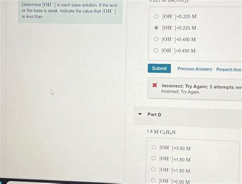 Solved Determine OH In Each Base Solution If The Acid Or Chegg Com