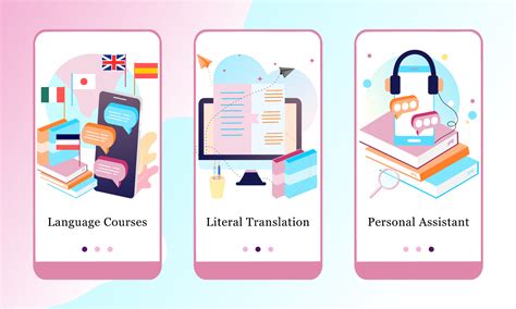 Online Education Mobile App Onboarding Screens Language Courses Literal Translation Assistant