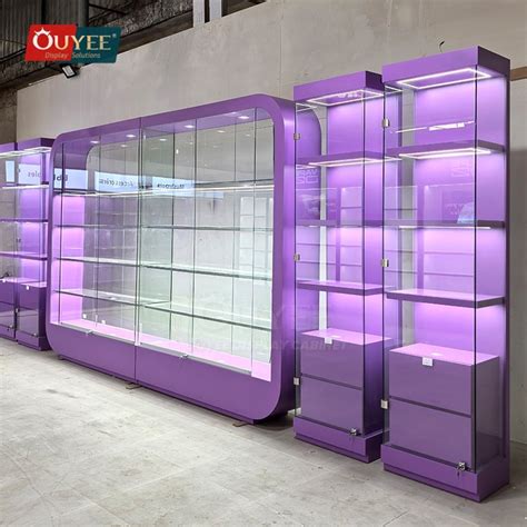 Purple Framed Wall Display Cabinet Showcase Custom Display Cabinet