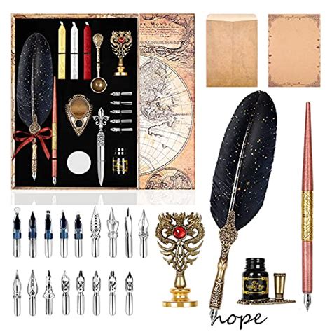 Aiync Quill Pen Ink Set Includes Feather Pen And Wooden Dip Pen Ink 17