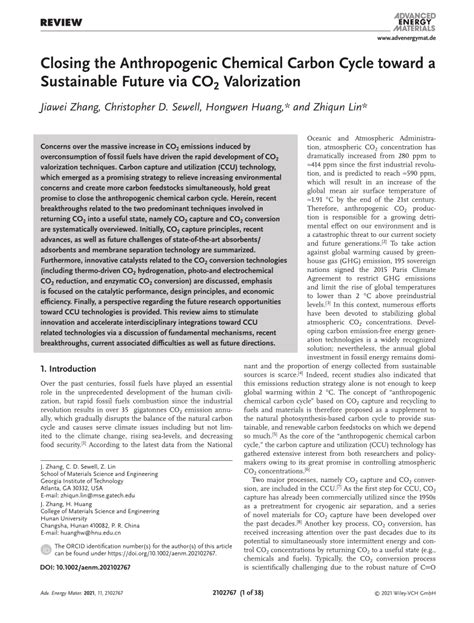 Closing The Anthropogenic Chemical Carbon Cycle Toward A Sustainable Future Via Co2 Valorization