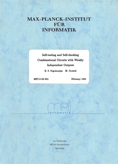 Pdf Self Testing And Self Checking Combinational Circuits With Weakly Independent Outputs