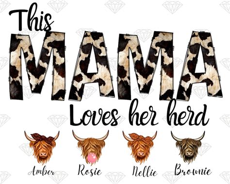 This Mama Loves Her Heart Herd Png With Highland Cow Faces Clipart Cowhide Mom Loves Her Herd