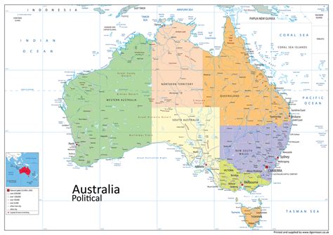 Australia Political Map Tiger Moon