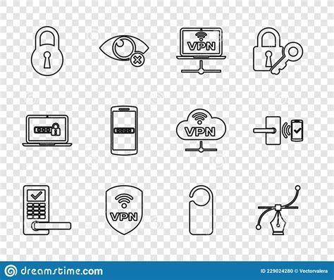 Set Line Digital Door Lock With Wireless Bezier Curve Vpn Computer Network Shield Lock