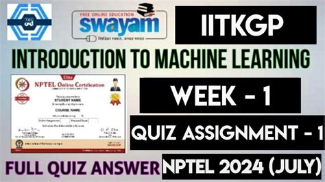 Introduction To Machine Learning Iitkgp Week Quiz Answers Solution