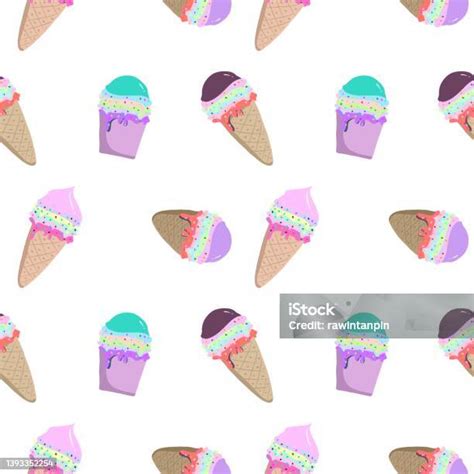 원활한 패턴 밝은 파스텔 색상 배경 아이스크림 콘일러스트 벽지 인쇄 종이 포장 섬유에 사용하십시오 0명에 대한 스톡 벡터 아트