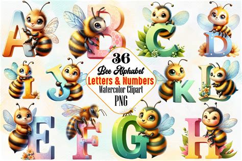 Bee Alphabet Letters And Numbers Clip Art Illustration Par Robertsart