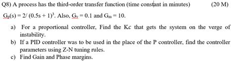 Solved Q8 A Process Has The Third Order Transfer Function