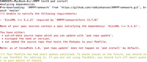 xcode trying to install xmppframework in my objective c project using
