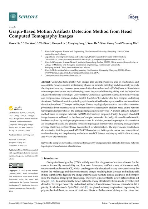 Pdf Graph Based Motion Artifacts Detection Method From Head Computed Tomography Images