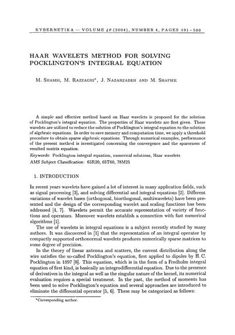 Pdf Haar Wavelets Method For Solving Pocklingtons Integral Equation