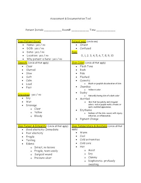 Assessment And Documentation Tool 1 Assessment And Documentation Tool