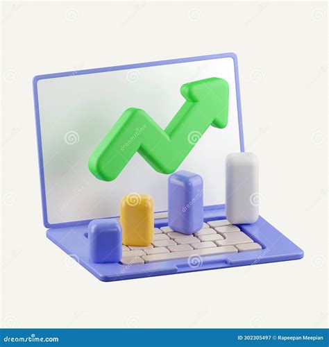 Bar Chart With Arrow Up Icon On Laptop Data Analysis Concept Growing Strategy Chart Growth