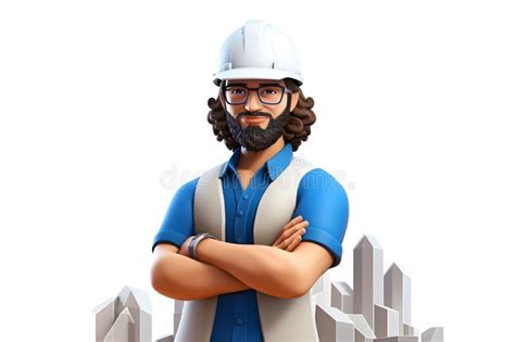 3d Avatar De Un Arquitecto Constructor Con Un Fondo Blanco Stock De Ilustración Ilustración