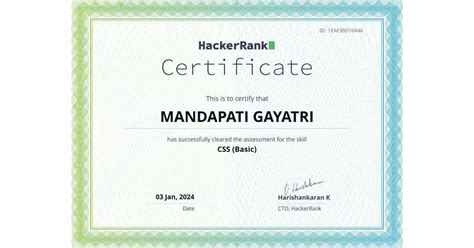gayatri mandapati on linkedin hackerrank skill certificate