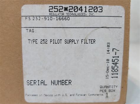 Fisher Type 252 1 Pilot Supply Filter