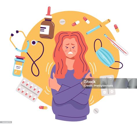 아픈 사람들 감기와 독감 아픈 열 치료 개념 벡터 그래픽 디자인 그림 감기와 독감에 대한 스톡 벡터 아트 및 기타 이미지 감기와 독감 건강 검진 건강관리와 의술