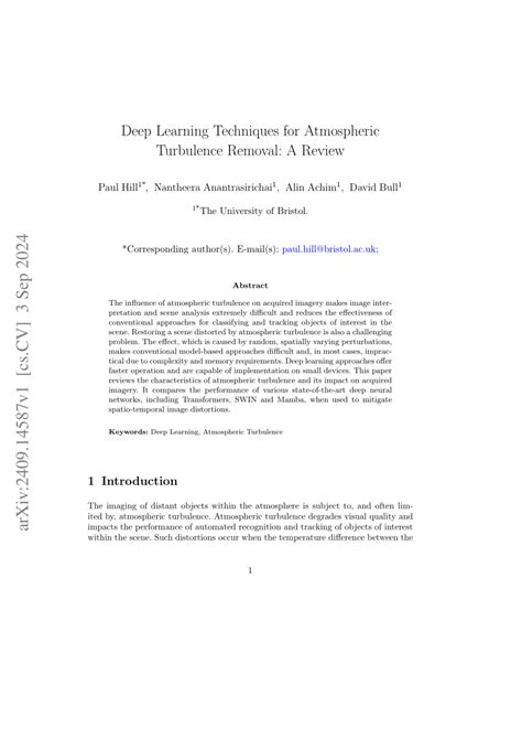 Pdf Deep Learning Techniques For Atmospheric Turbulence Removal A Review