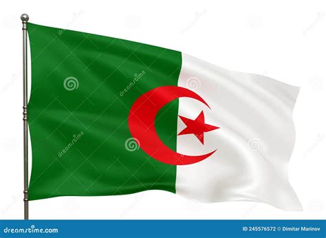 Algerian Flag Waving In The Wind Close Up Of Argelia Banner Blowing