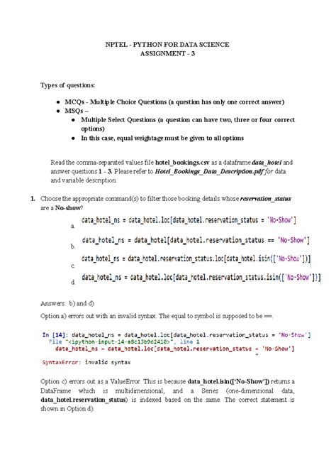 Assignment 3 Solutions Nptel Python For Data Science Assignment 3 Types Of Questions Mcqs