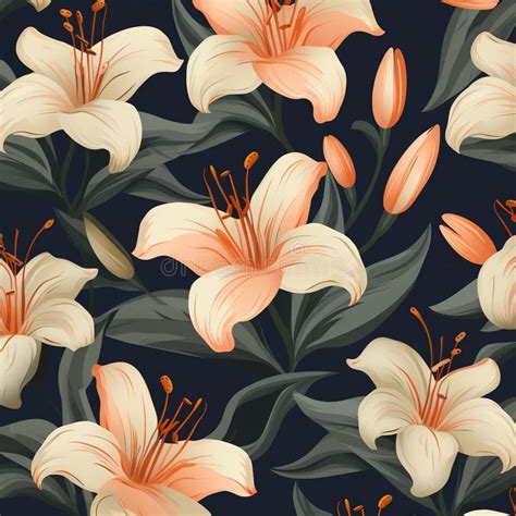 Retro Lily Pattern Flowers Background Pattern Wallpaper Vector Stock