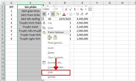 cách ẩn cột trong excel đơn giản và nhanh nhất