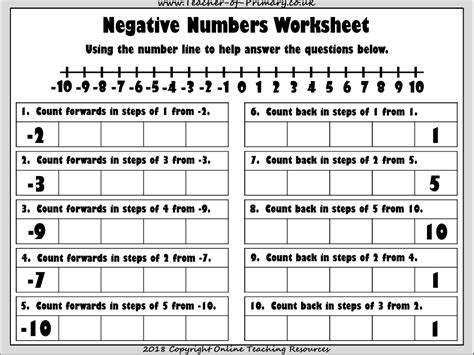 Negative Numbers Worksheet Maths Year 4 Worksheets Library