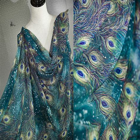 1x16m Mesh Fabric Cloth Peacock Feather Pattern Diy Sewing Dress