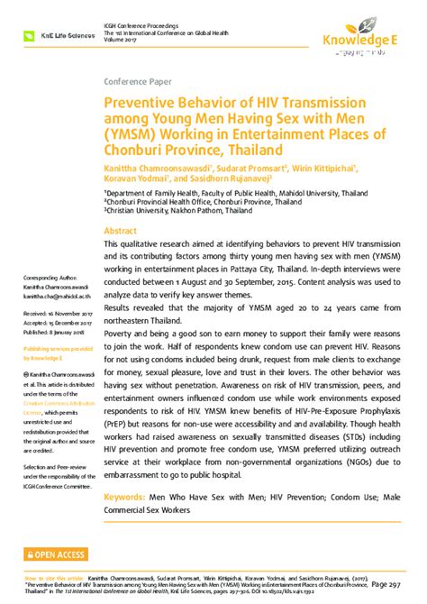 Pdf Preventive Behavior Of Hiv Transmission Among Young Men Having